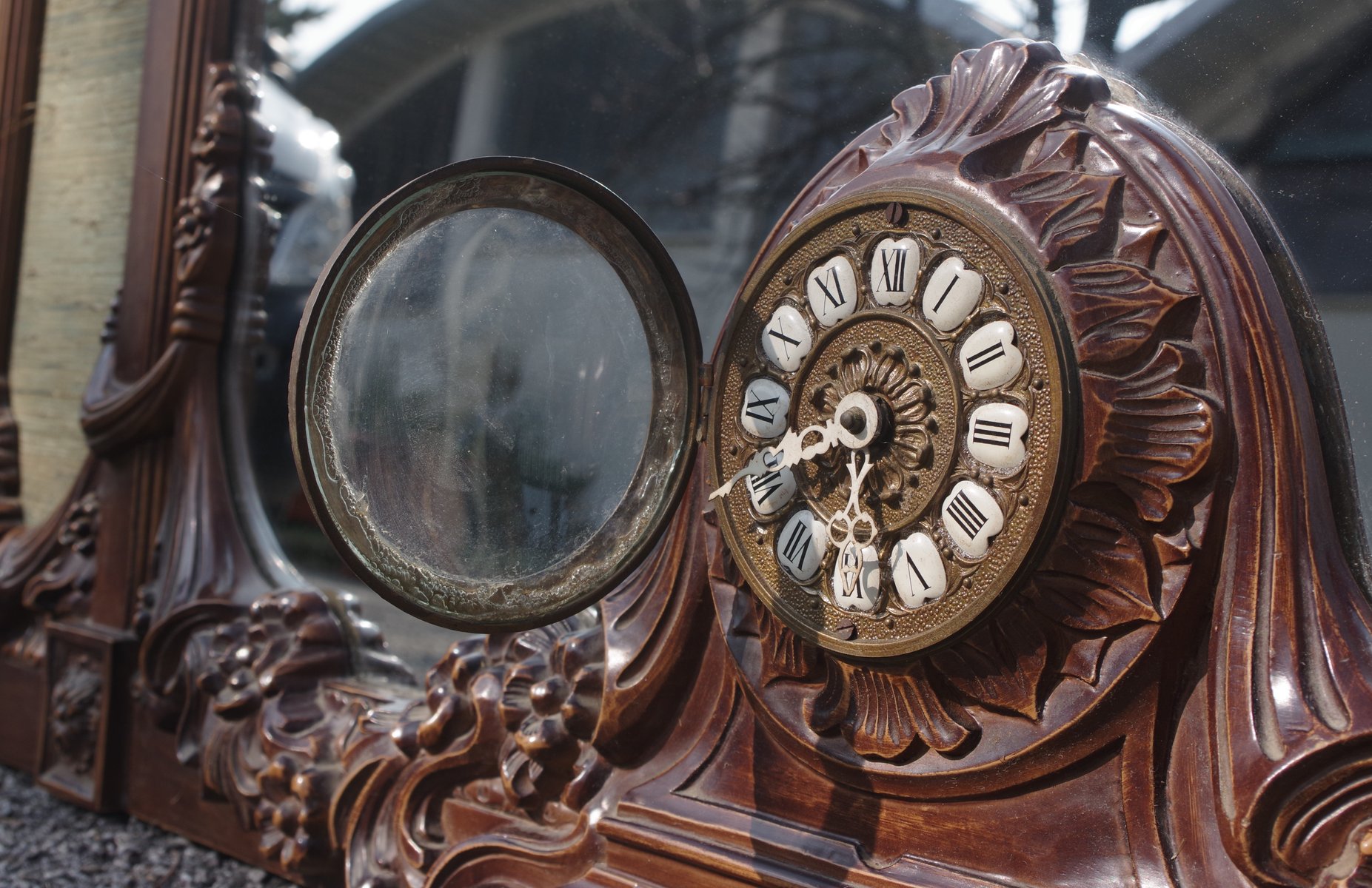 Wood Mirror with Clock, 1960s for sale at Pamono
