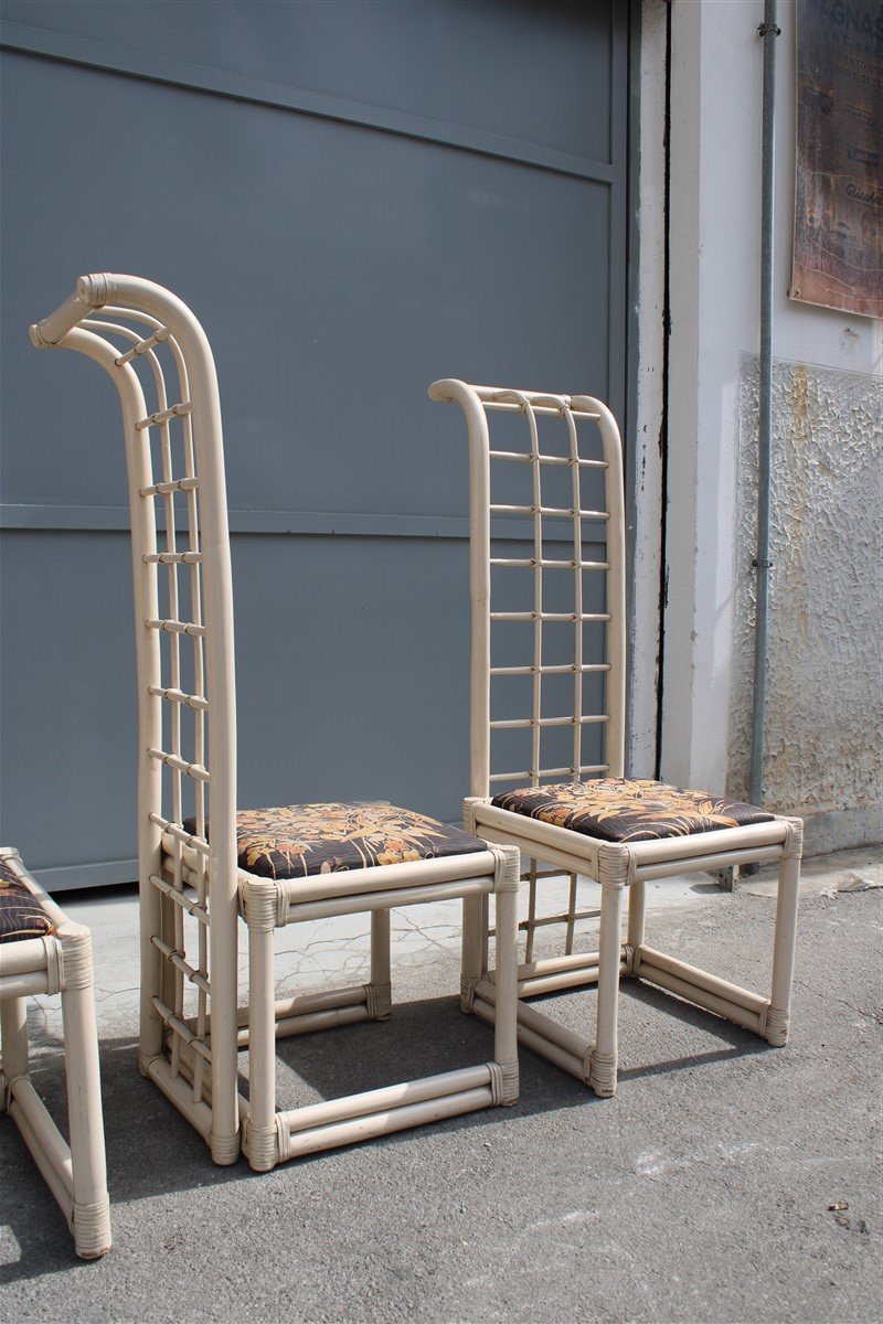 White Bamboo High Back Chairs from Vivai del Sud, 1970s, Set of 4 for ...
