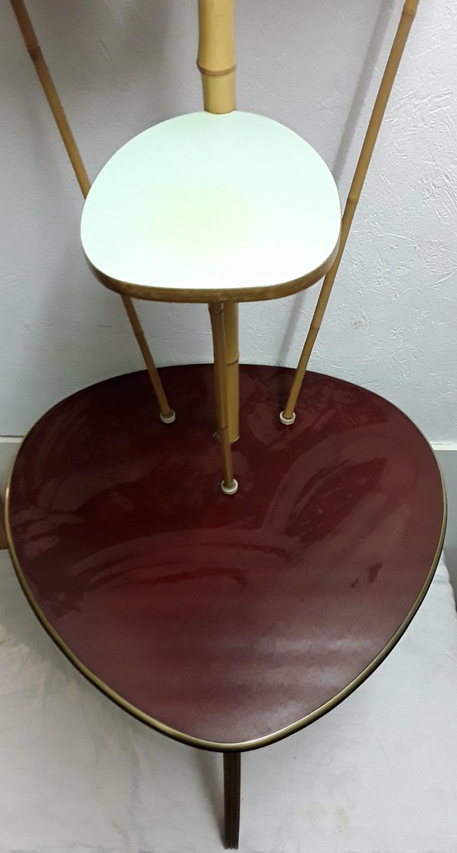 Beech, Formica & Brass Tiered Table, 1960s for sale at Pamono