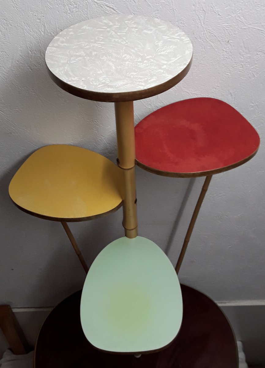 Beech, Formica & Brass Tiered Table, 1960s for sale at Pamono