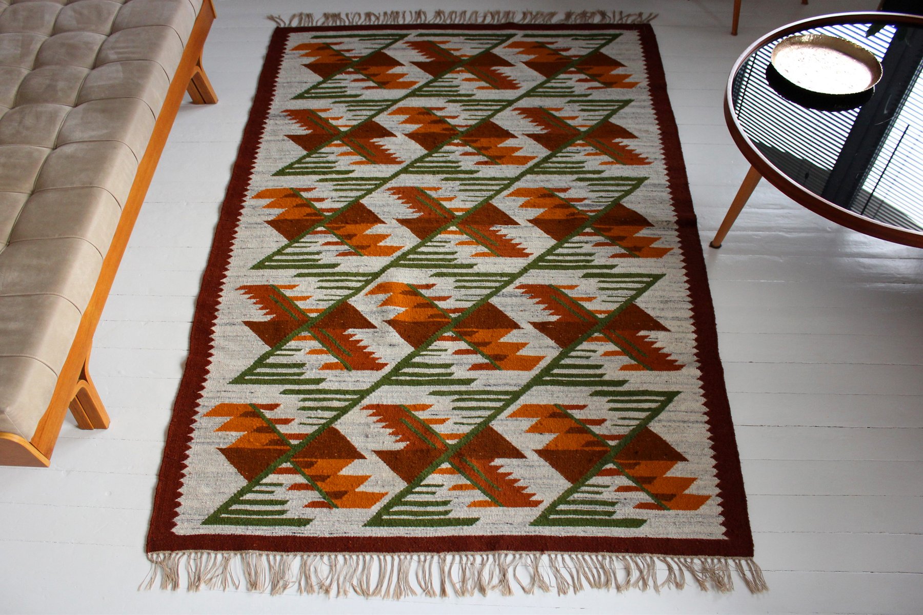Geometrischer Mid-Century Teppich aus Wolle von Cepelia, 1960er bei ...