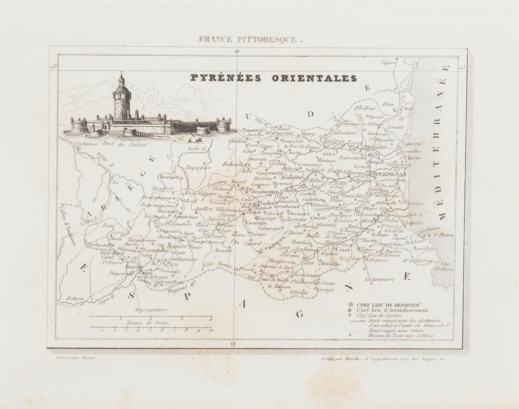 Unknown, Map of Pyrénées, Etching, 19th Century for sale at Pamono Unknown, Map of Pyrénées, Etching, 19th Century for sale at Pamono