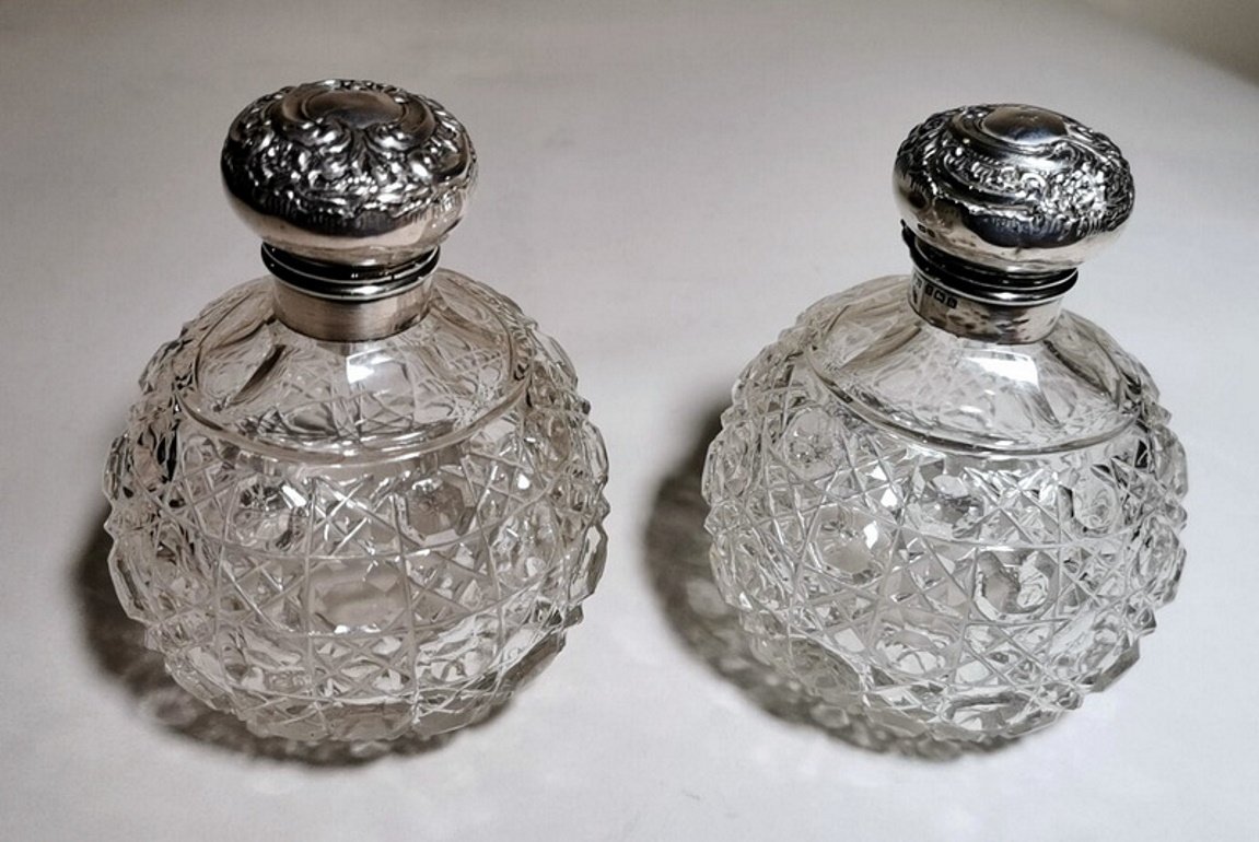 Victorian Lead Crystal and Silver Bathroom Flasks by Phineas Harry Levi ...