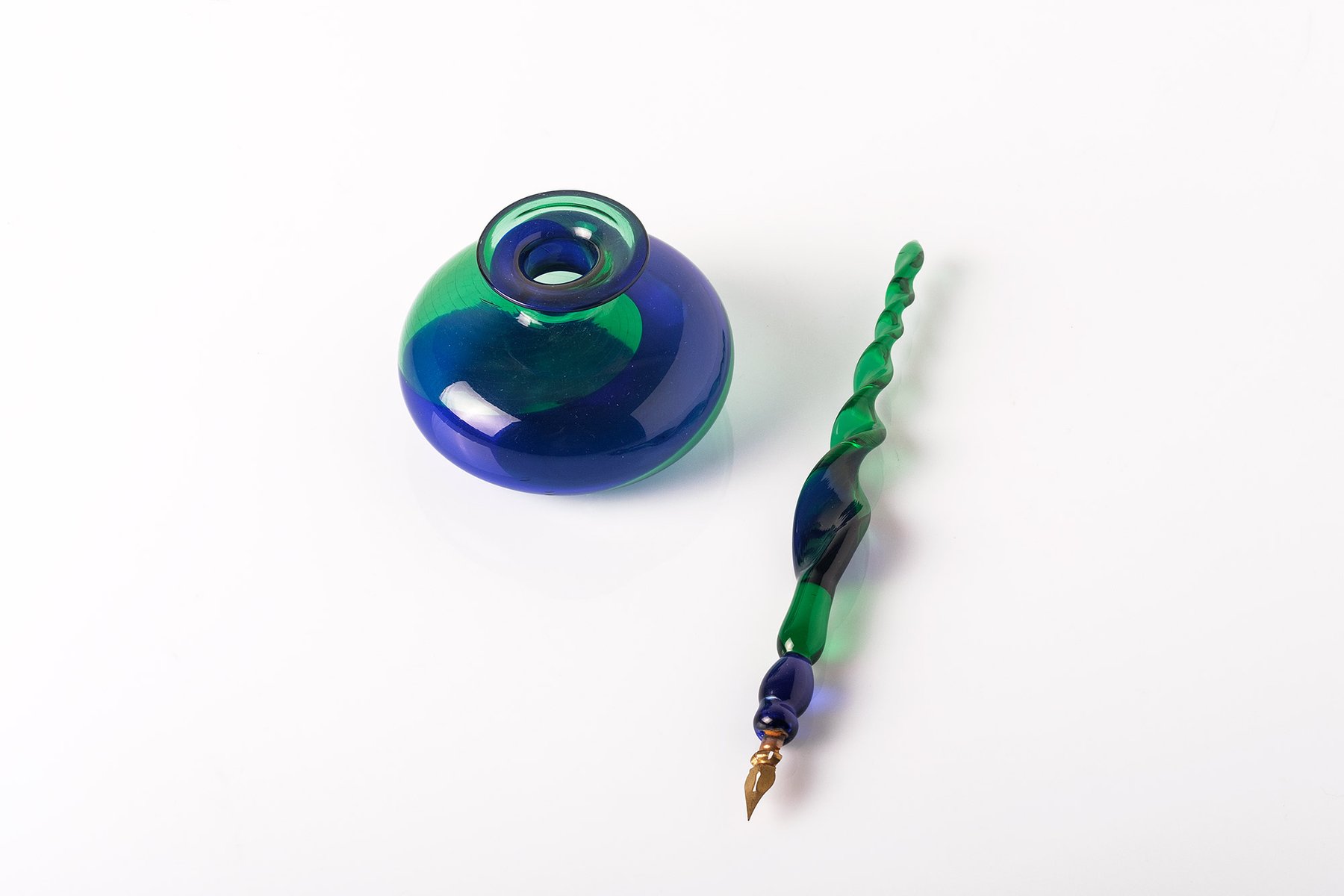 Mid-Century Italian Murano Glass Inkwell & Quill from Venini, Set of 2 ...