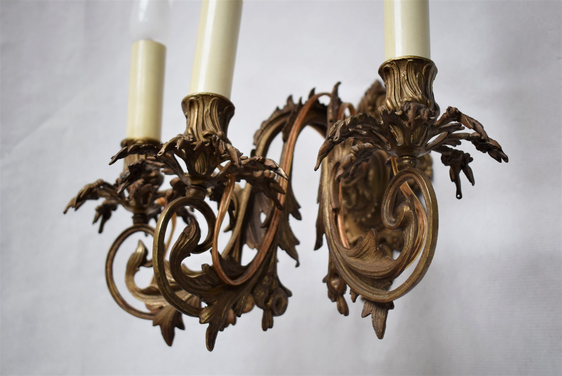 Appliques Murales Style Rococo en Bronze Doré, France, 1920s, Set de 2 ...