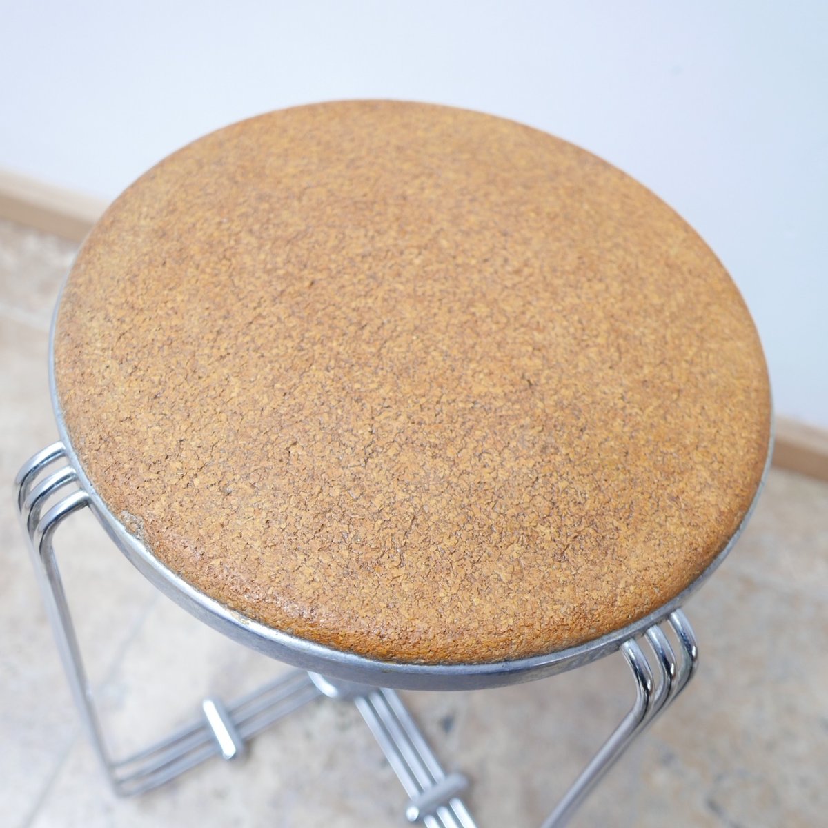 Vintage Chrome & Cork Stool from Alpax for sale at Pamono