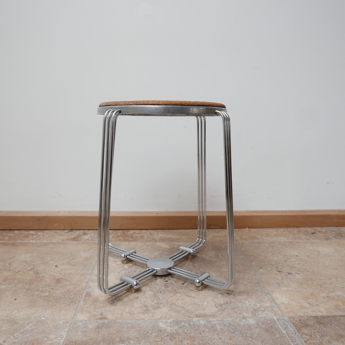 Vintage Chrome & Cork Stool from Alpax for sale at Pamono