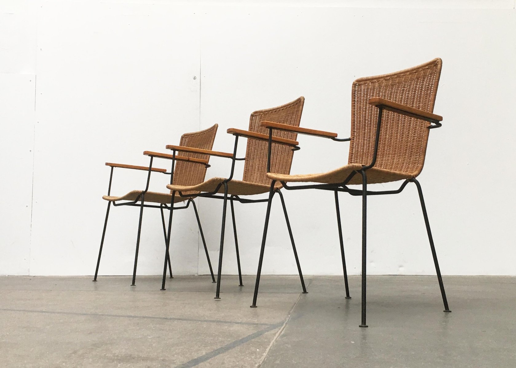 Mid-Century Modern Metal & Rattan Dining Chairs, Set of 3 for sale at ...