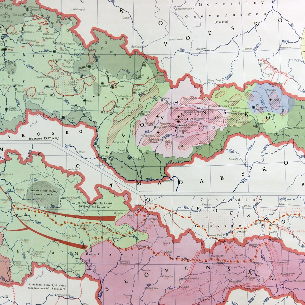 Vintage School Map of Czechoslovakia in 1939 1945, 1960s for sale at Pamono
