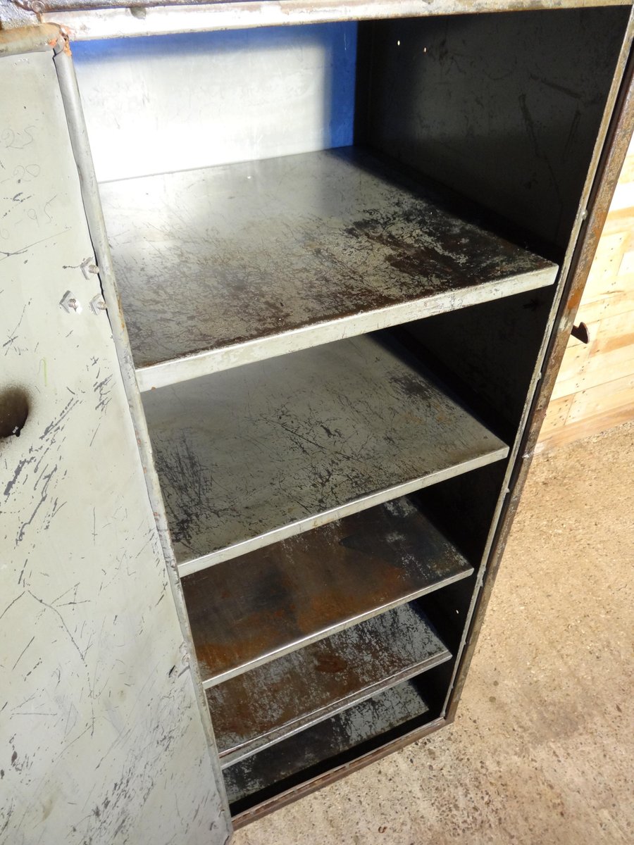 Vintage Industrial Metal Cupboard with Shelves, 1920s for sale at Pamono