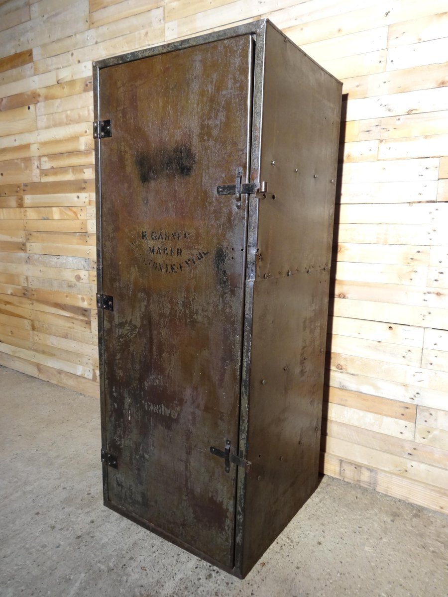 Vintage Industrial Metal Cupboard with Shelves, 1920s for sale at Pamono