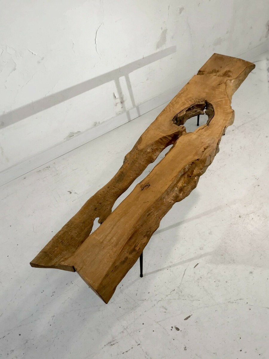 Mid-Century French Raw Wood Coffee or Side Table on Compass Legs, 1950s ...