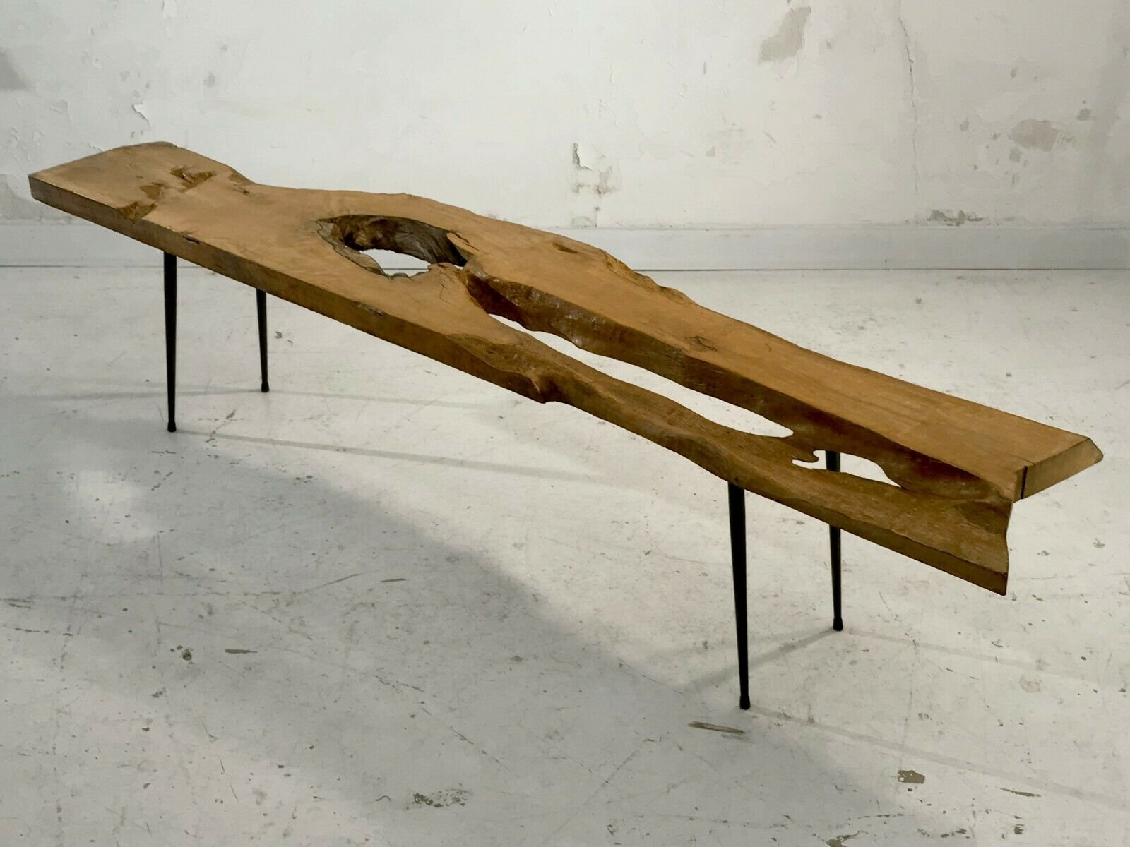 Mid-Century French Raw Wood Coffee or Side Table on Compass Legs, 1950s ...