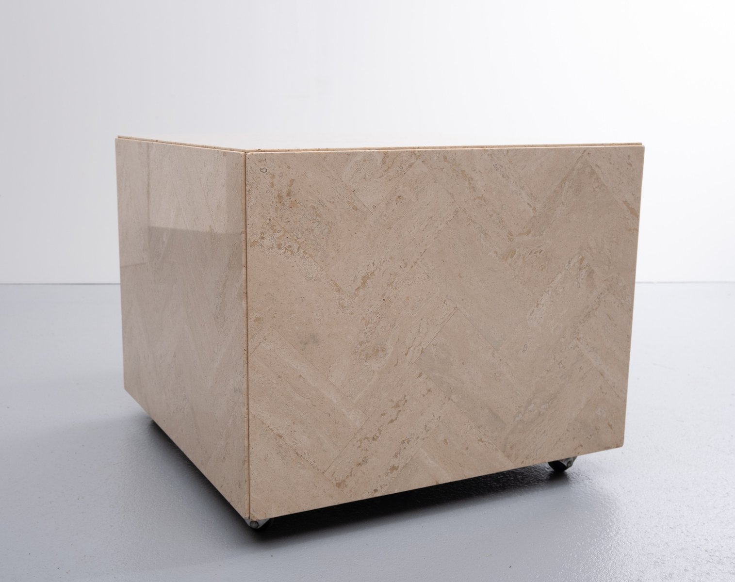 Travertine Cube Table on Wheels, 1970s for sale at Pamono