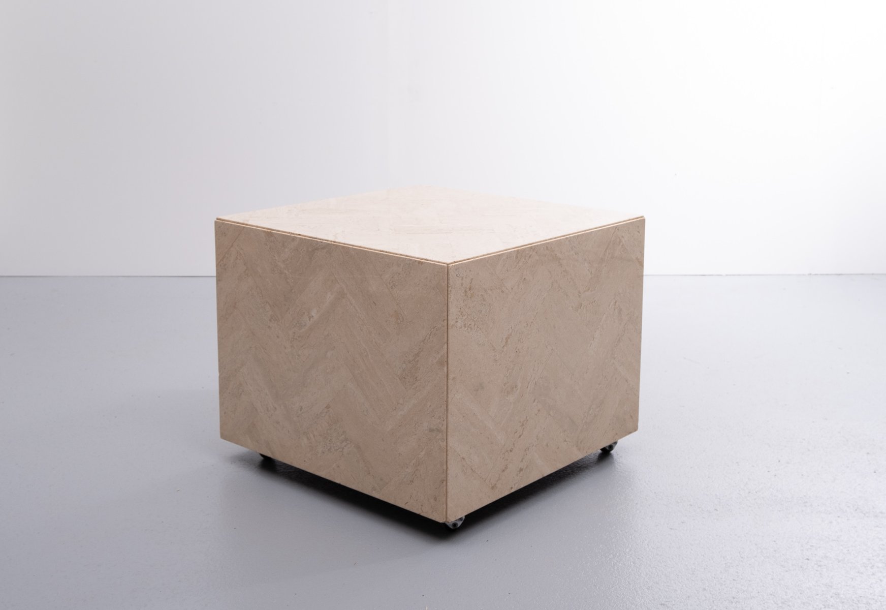 Travertine Cube Table on Wheels, 1970s for sale at Pamono