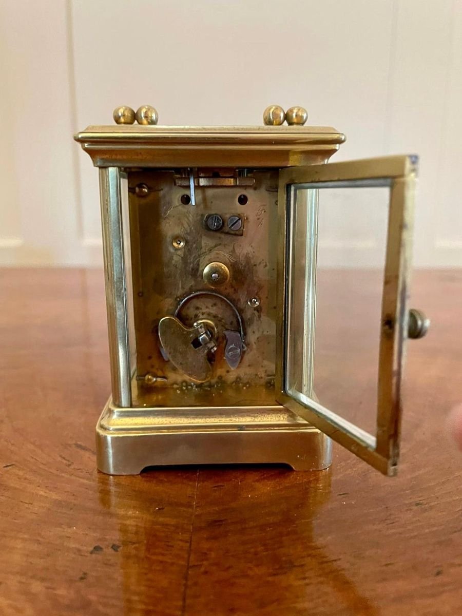 19th Century Miniature Brass 8-Day Carriage Clock with Travelling Case ...