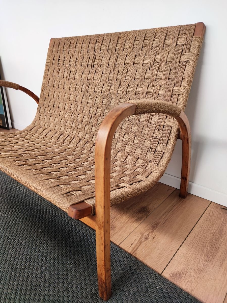 Mid-Century Italian Wood and Cord Woven Rope Bench, 1960s for sale at ...