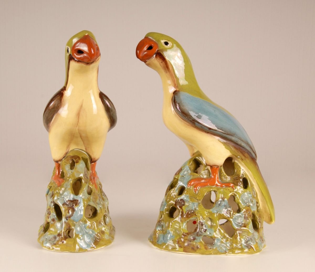 Large Chinese Ming Style Ceramic Parrot Figurines, 1970s, Set of 2 for ...