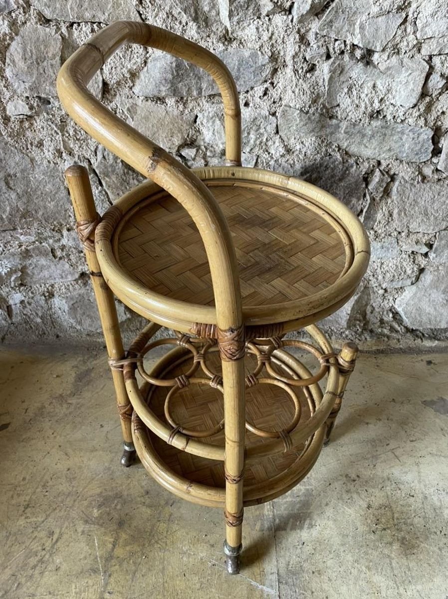 Chariot de Service en Rotin, 1960s en vente sur Pamono