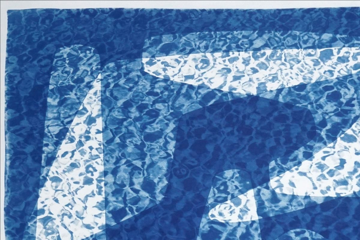 Contemporary Cyanotype Monotype of Shapes Under Water in Cold Tones ...