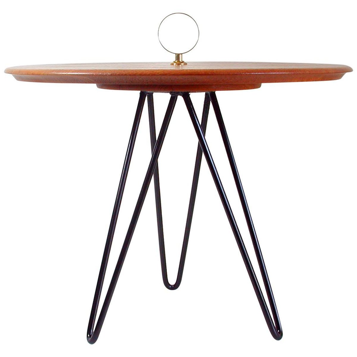 Mid-Century Teak, Brass & Cast Iron Tripod Side Table from Digsmed ...