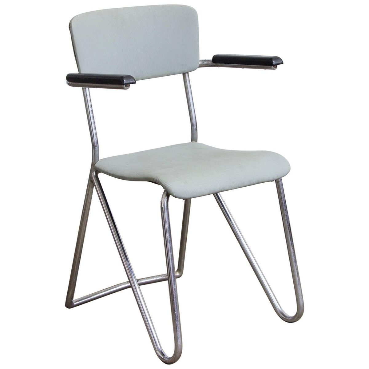 Sedia in vinile cromato e grigio con gambe a forcina di Cor Alons, 1932 ...