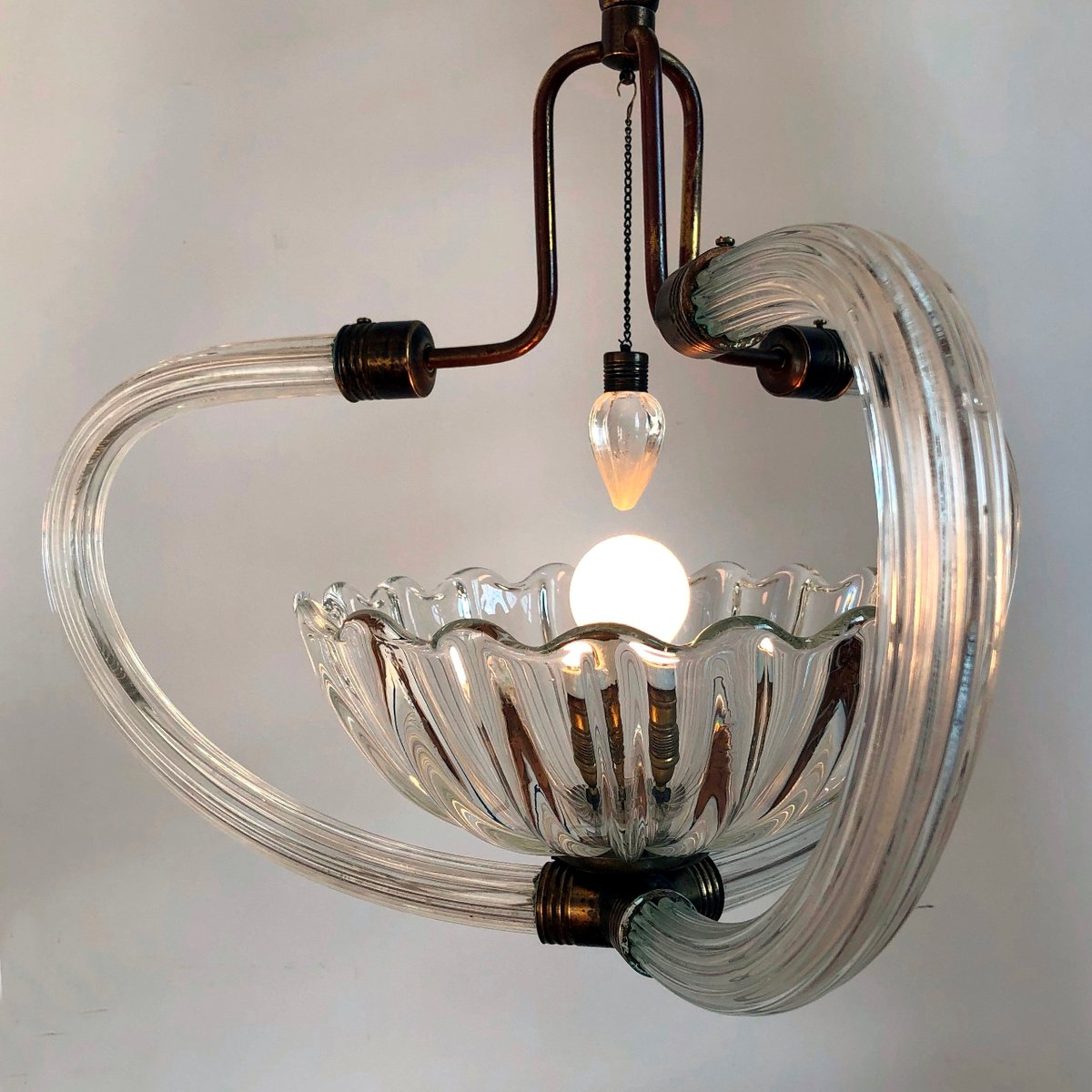 Italienische Art Deco Murano Glas Deckenlampe von Ercole Barovier für Barovier & Toso, 1940er ...