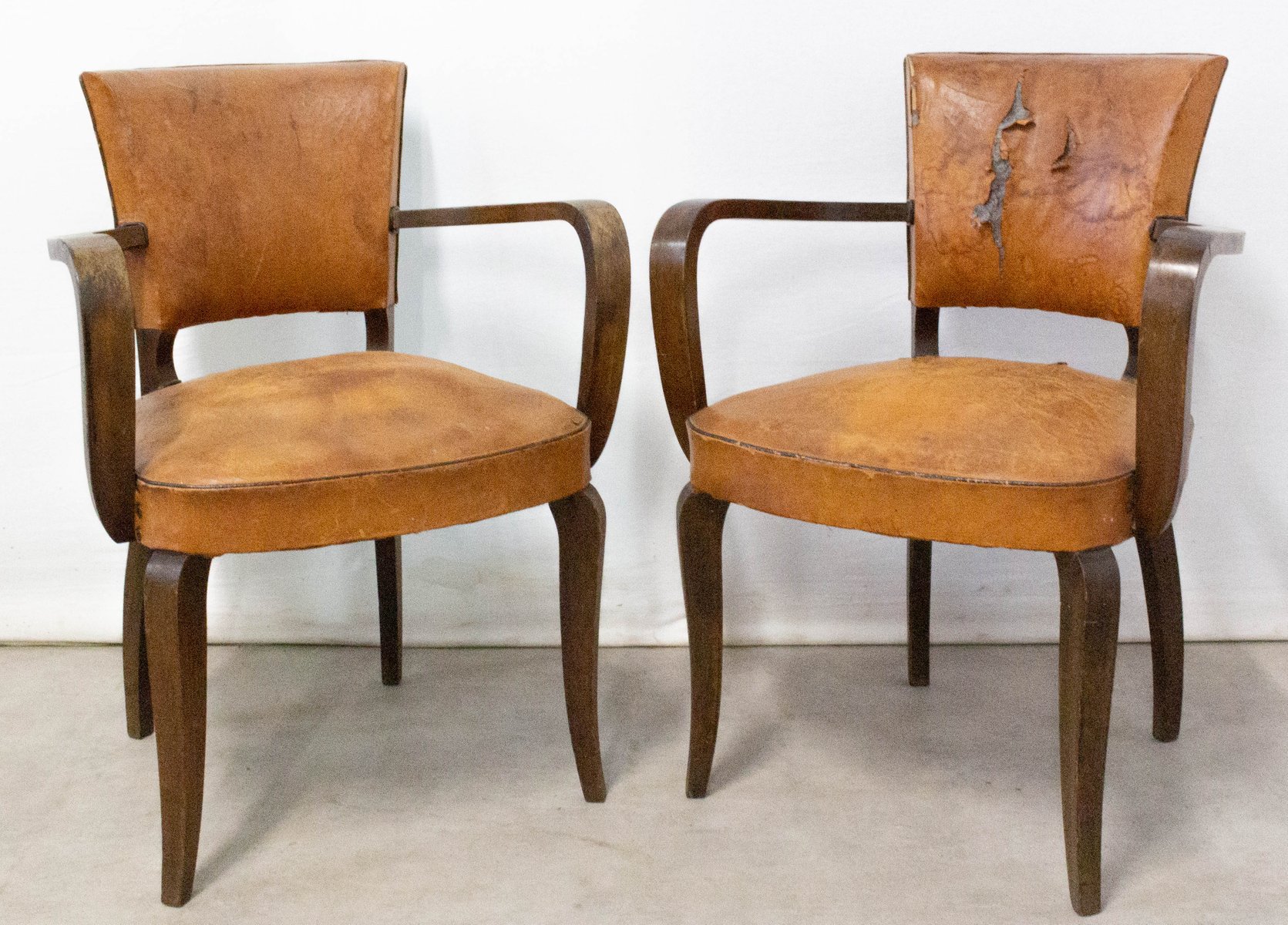French Art Deco Leather Bridge Chairs, 1930s, Set of 2 for sale at Pamono