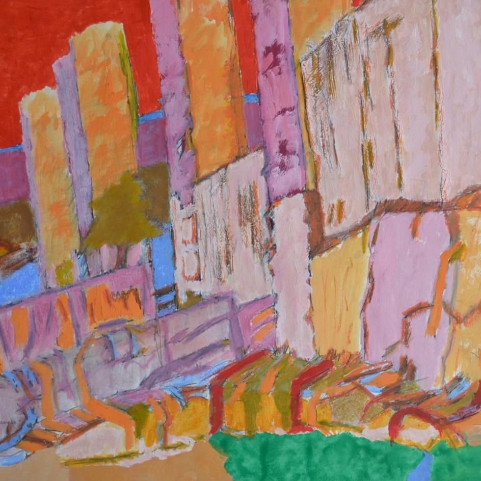 City Skyline, Contemporary Abstract Expressionist Painting, 1990 for ...