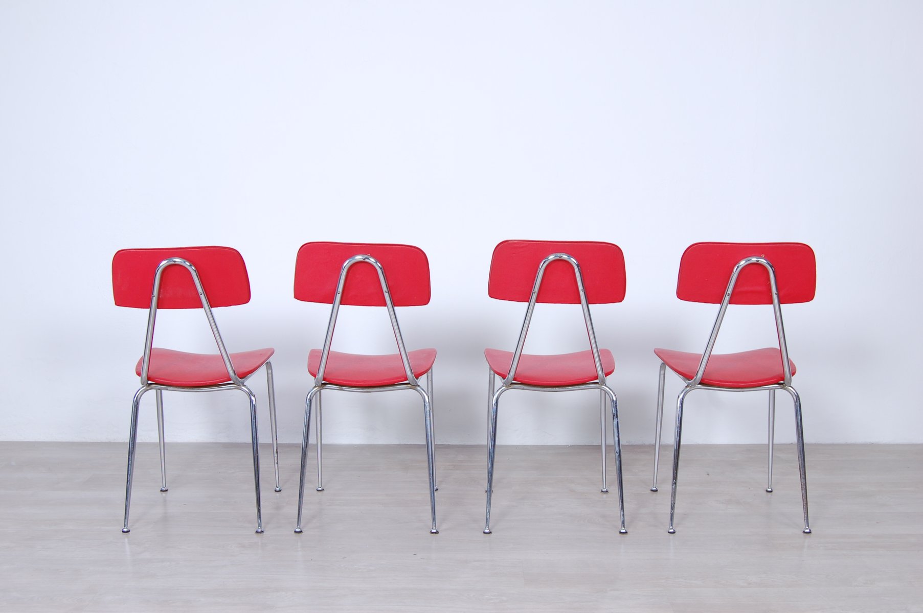 Vintage Vinyl Kitchen Chairs in Red, Set of 4 for sale at Pamono