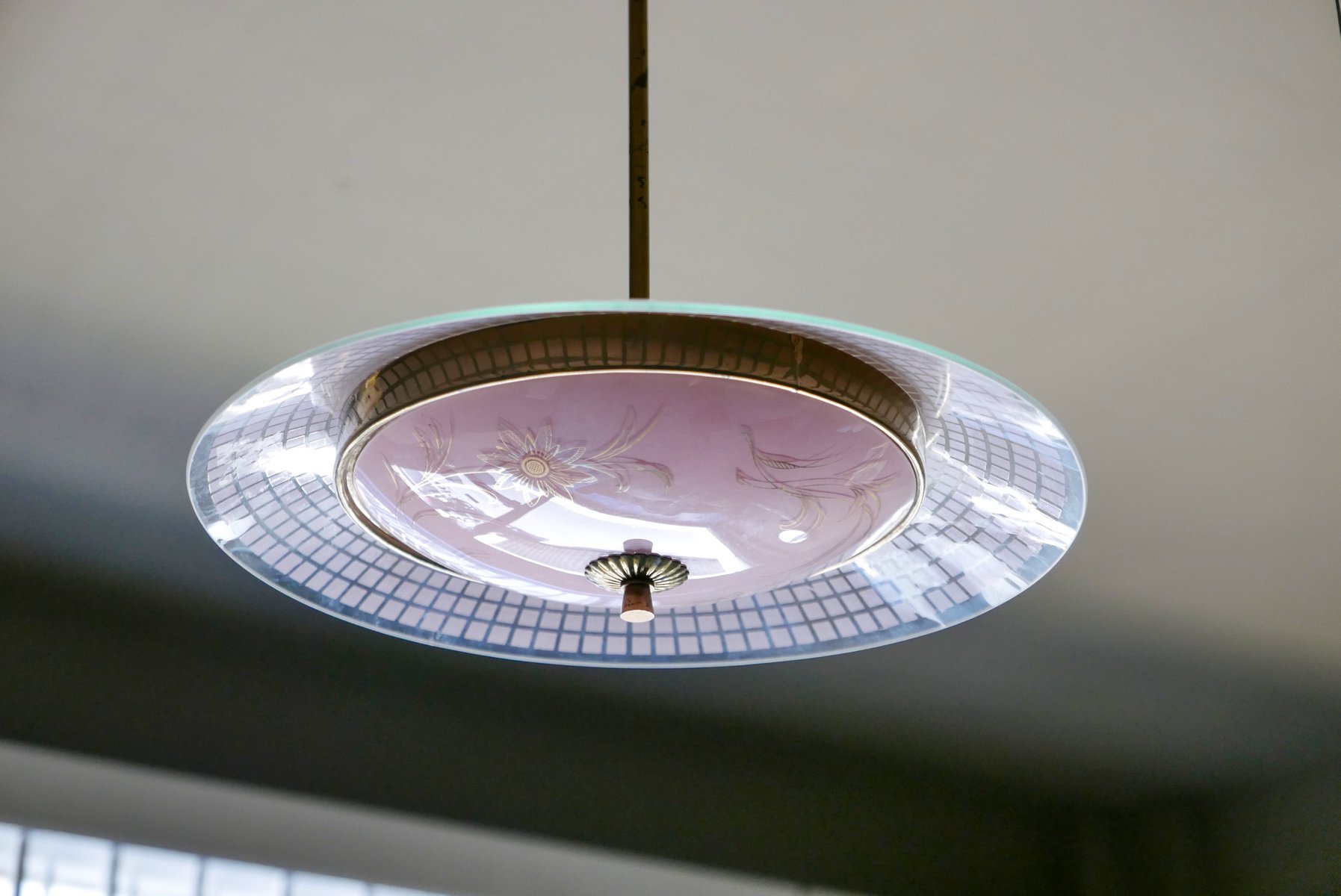 Double Glass Disc Ceiling Lamp, 1950s for sale at Pamono
