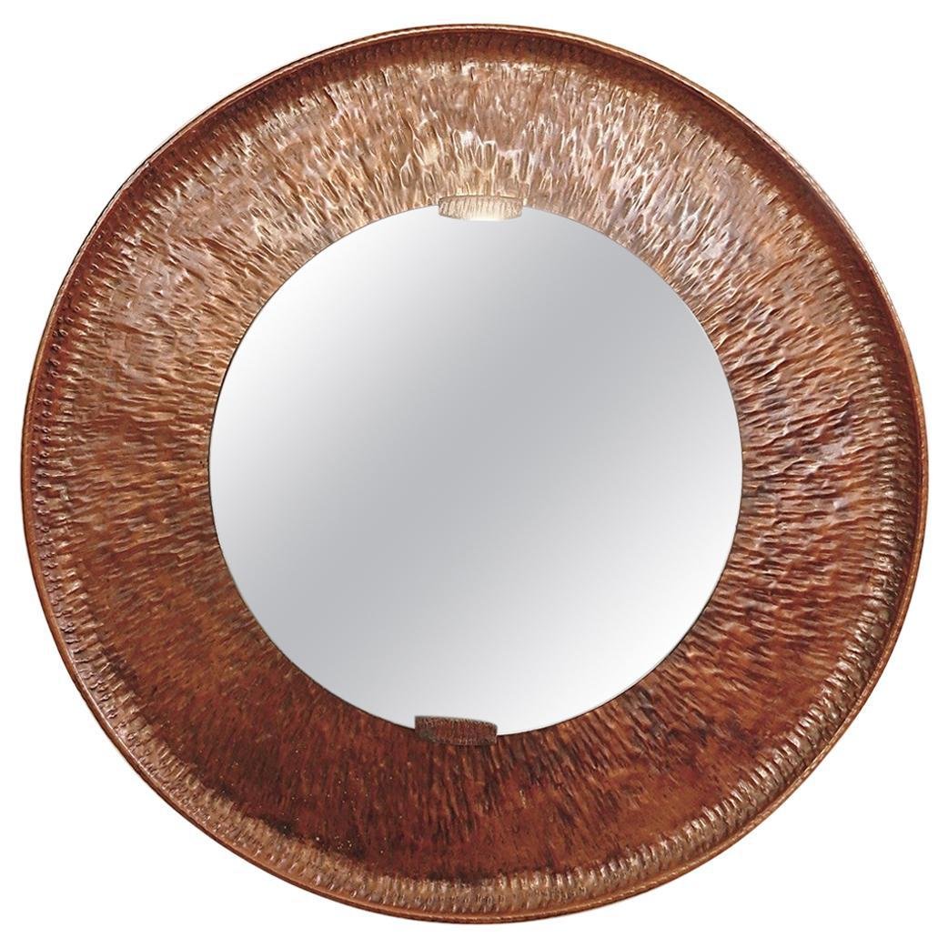 Hammered Round Copper Mirror for sale at Pamono