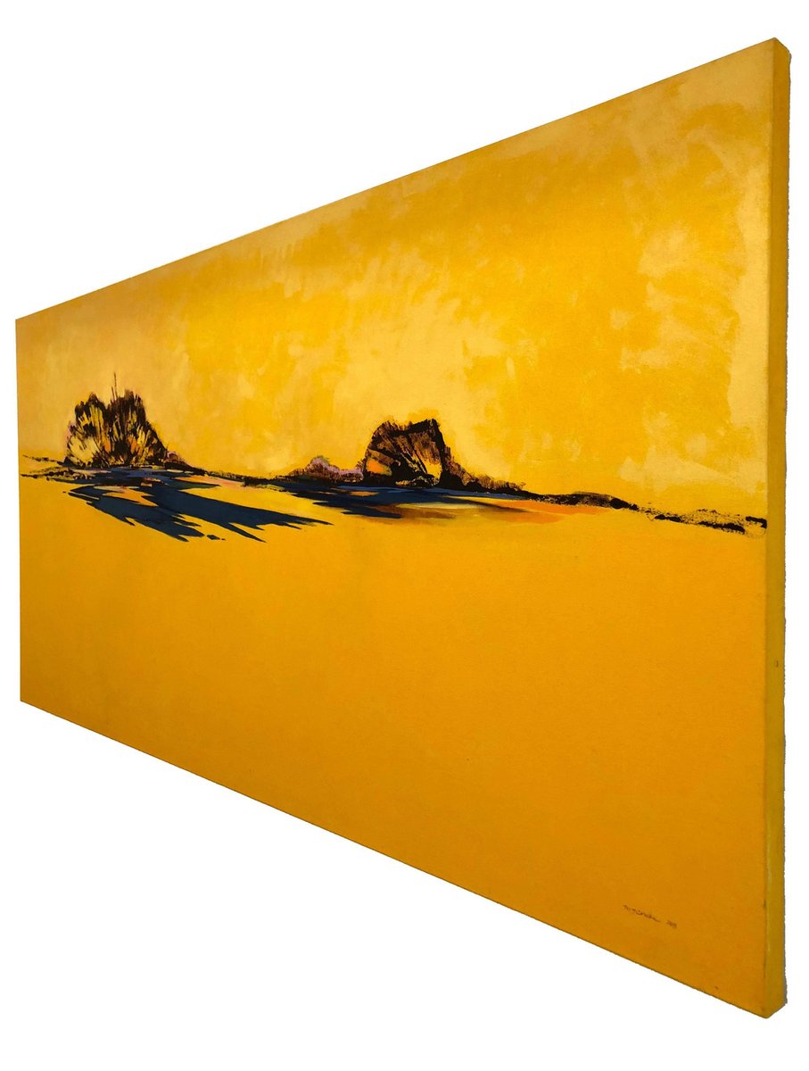 Sunshine Again, Horizontal Yellow Abstract Landscape Painting, Oil on ...