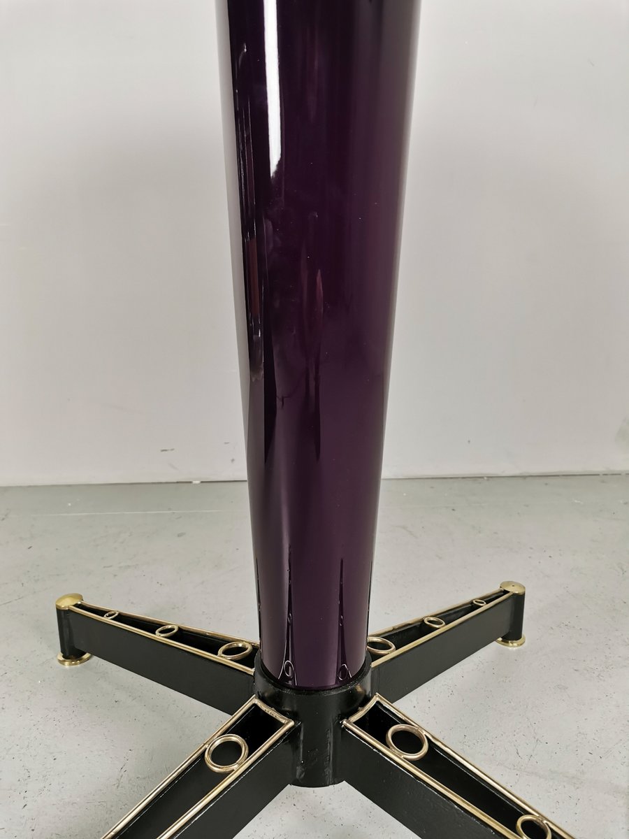 Yellow Lacquered Round Table with Brass Edge, 1950s for sale at Pamono