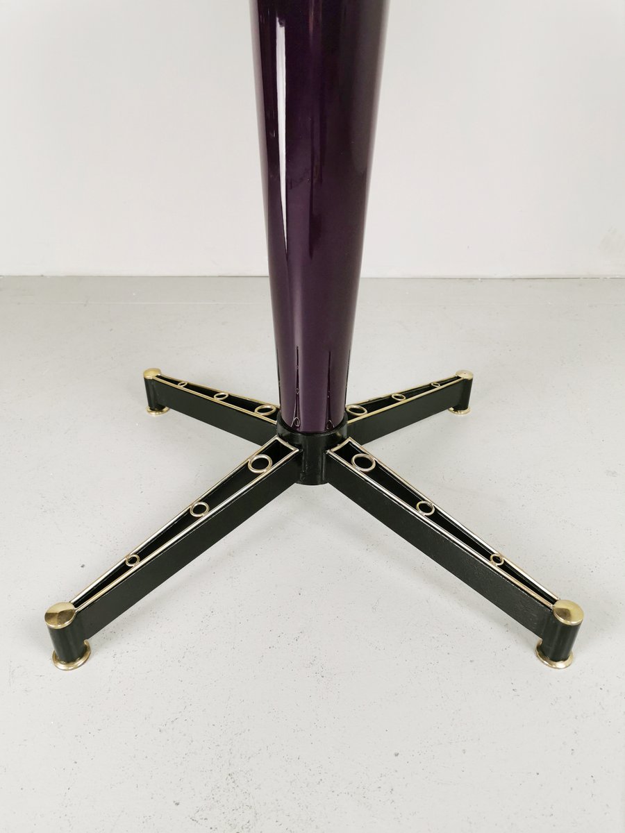 Yellow Lacquered Round Table with Brass Edge, 1950s for sale at Pamono