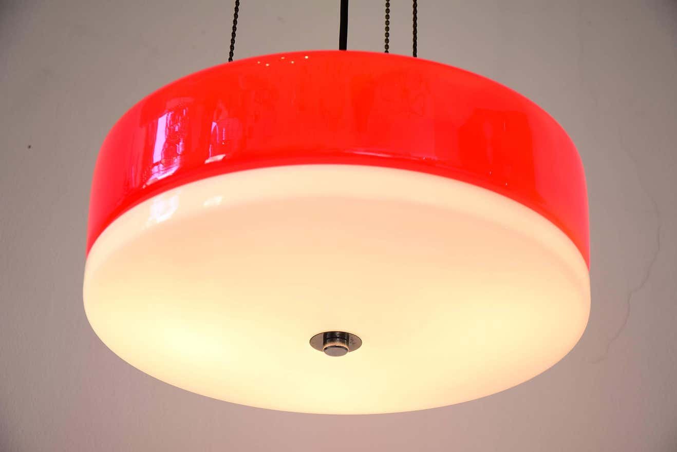 Ceiling Lamp in Red and White, 1950s for sale at Pamono