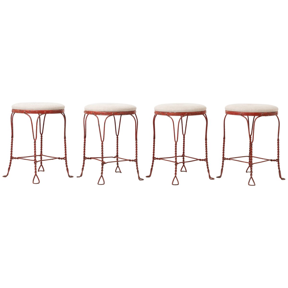 Swedish Mid-Century Red Iron Stools, Set of 4 for sale at Pamono