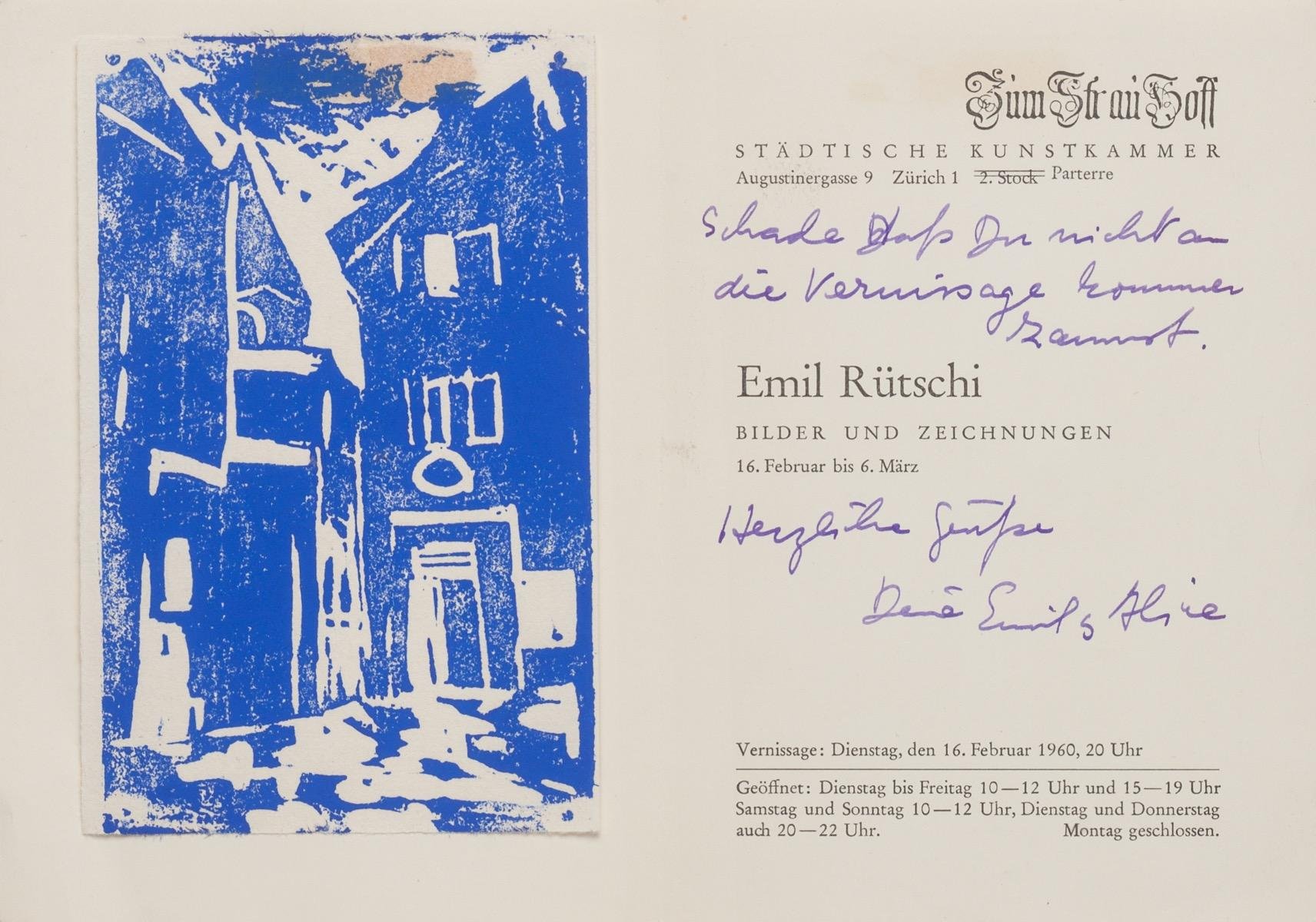 Emil Rutschi, Houses, Original Woodcut, 1960 for sale at Pamono