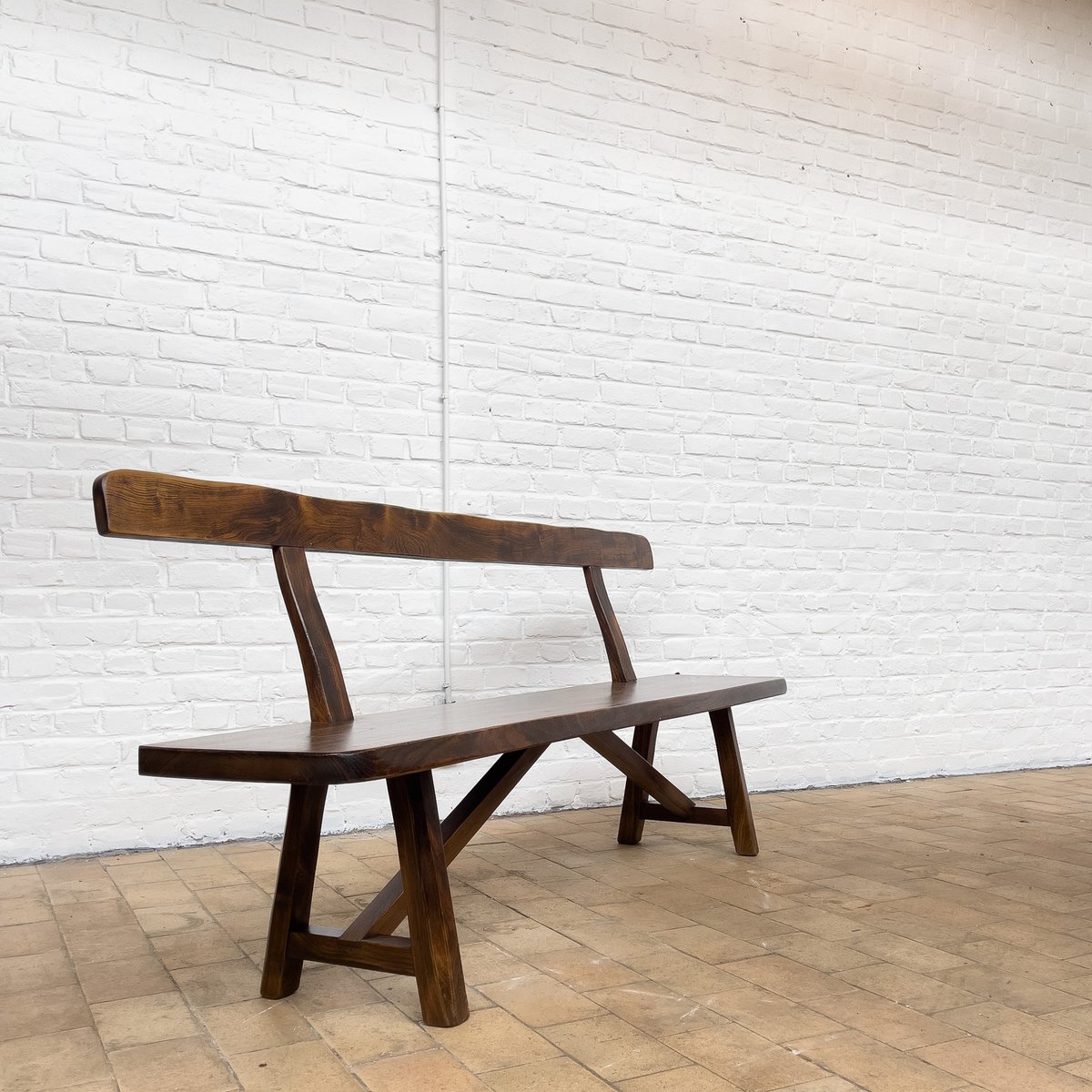 Large Brutalist Bench in Solid Elm for sale at Pamono