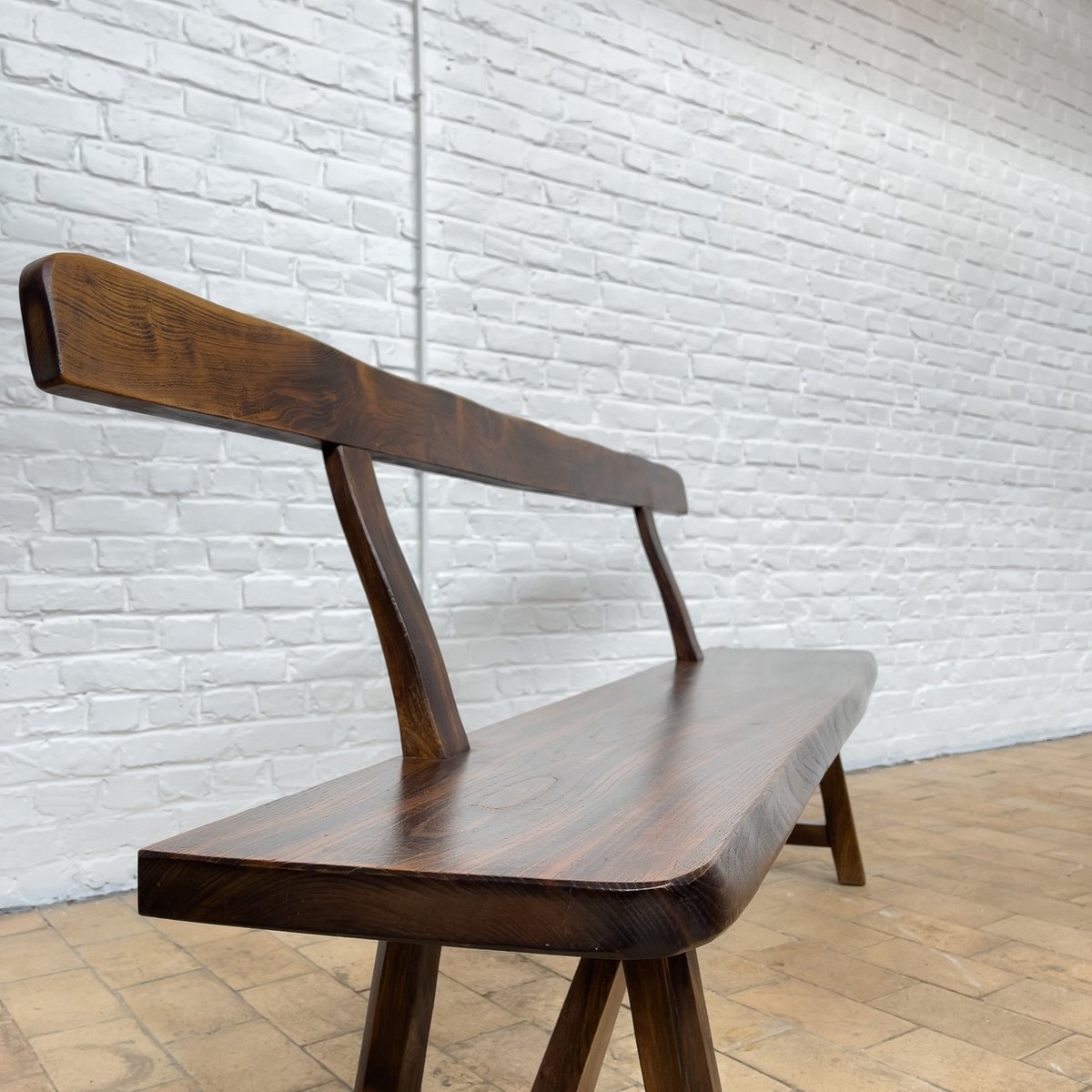 Large Brutalist Bench in Solid Elm for sale at Pamono