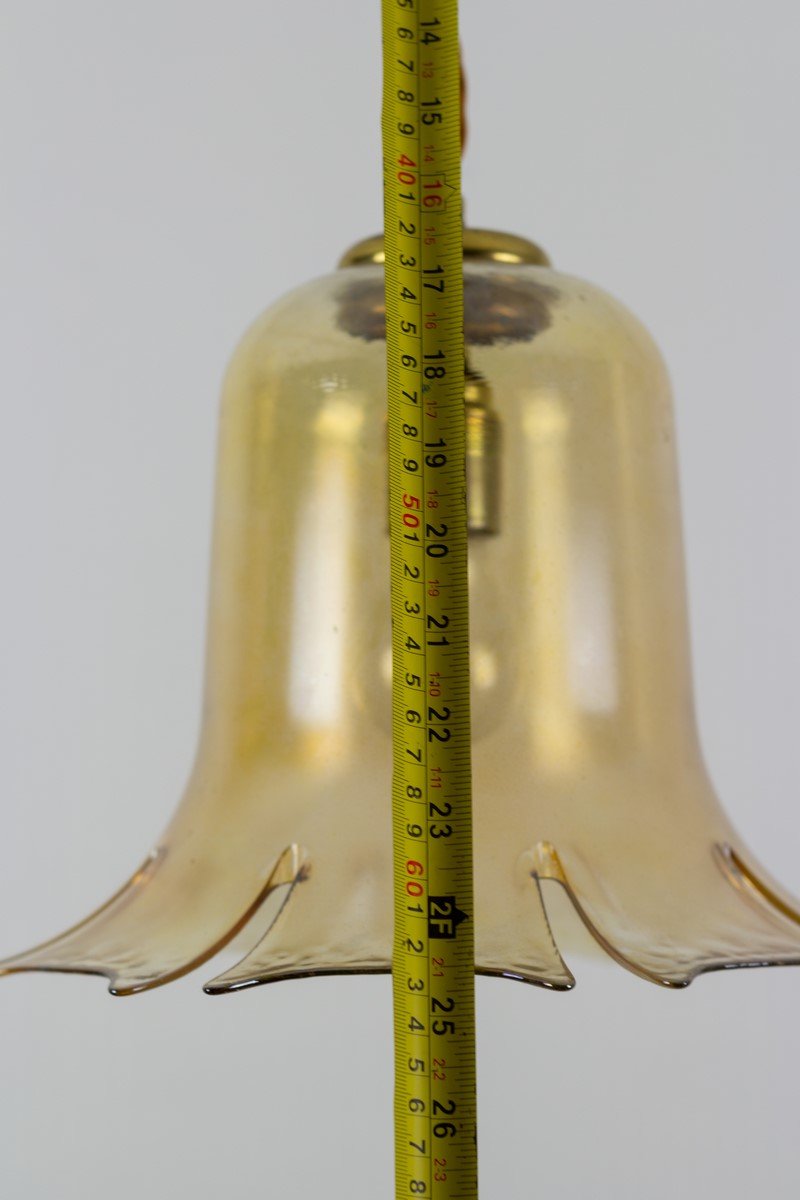Vintage Bell-Shaped Glass and Brass Pendant Lamp for sale at Pamono