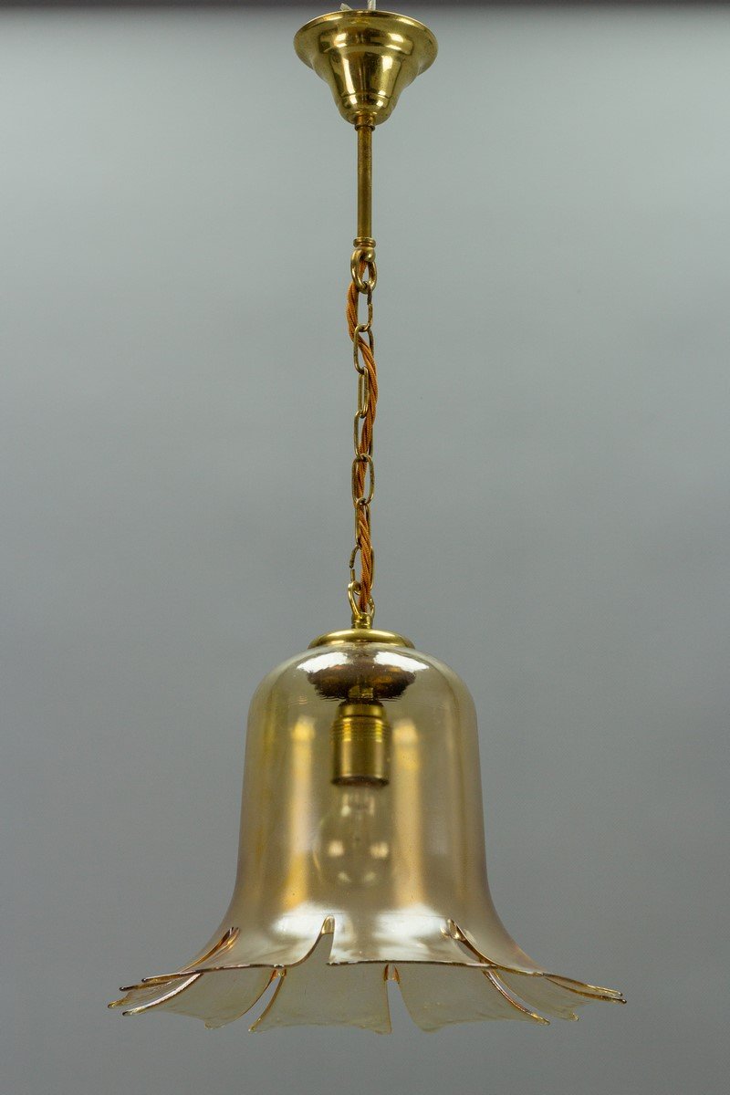 Vintage Bell-Shaped Glass and Brass Pendant Lamp for sale at Pamono