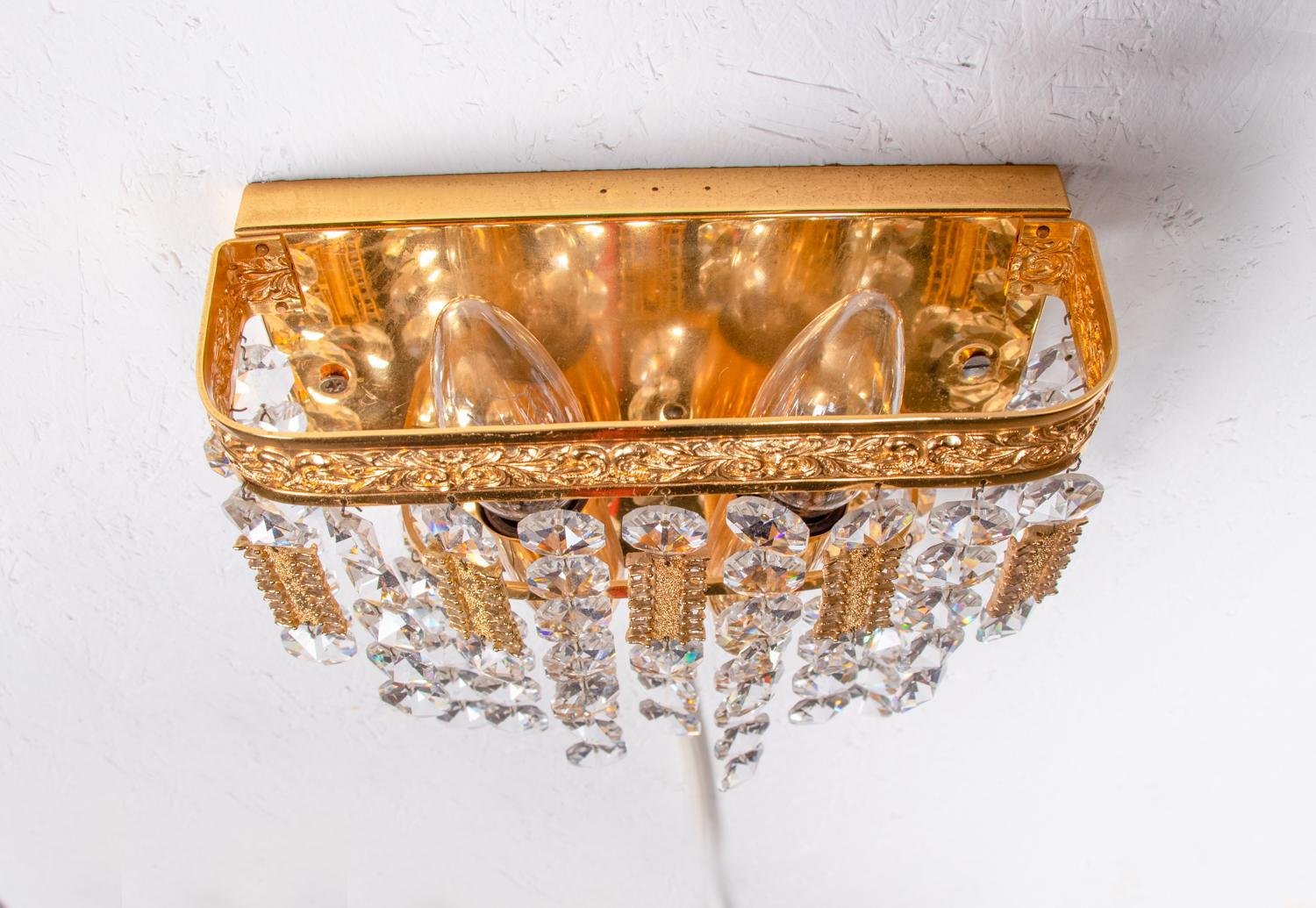 German Glamorous Jewel Wall Lamp in Crystal & Gilt-Brass from Palwa ...