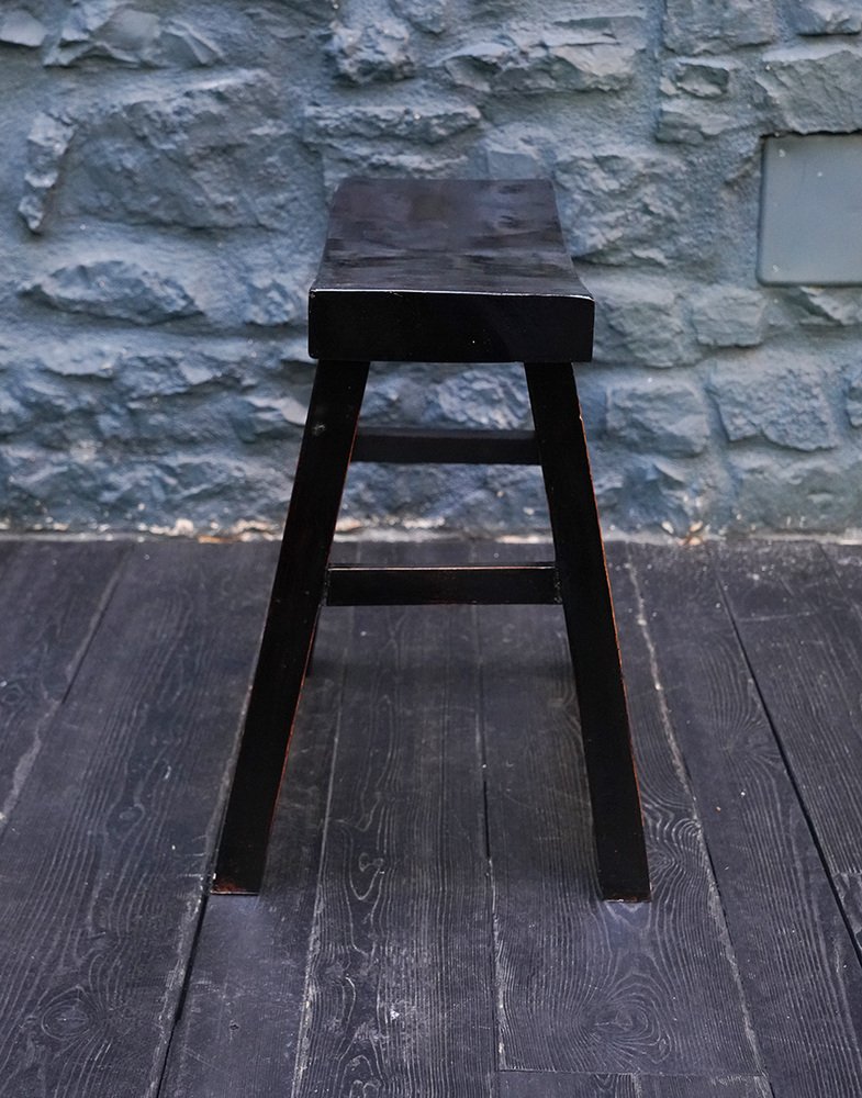 Black Lacquer Backless Wooden Chair for sale at Pamono