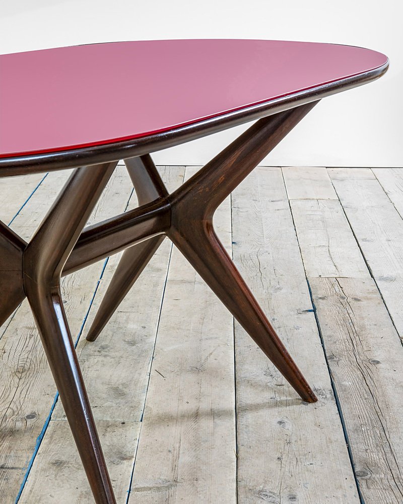 Painted Wood Table with Glass Top by Ico Parisi for Fratelli Rizzi ...