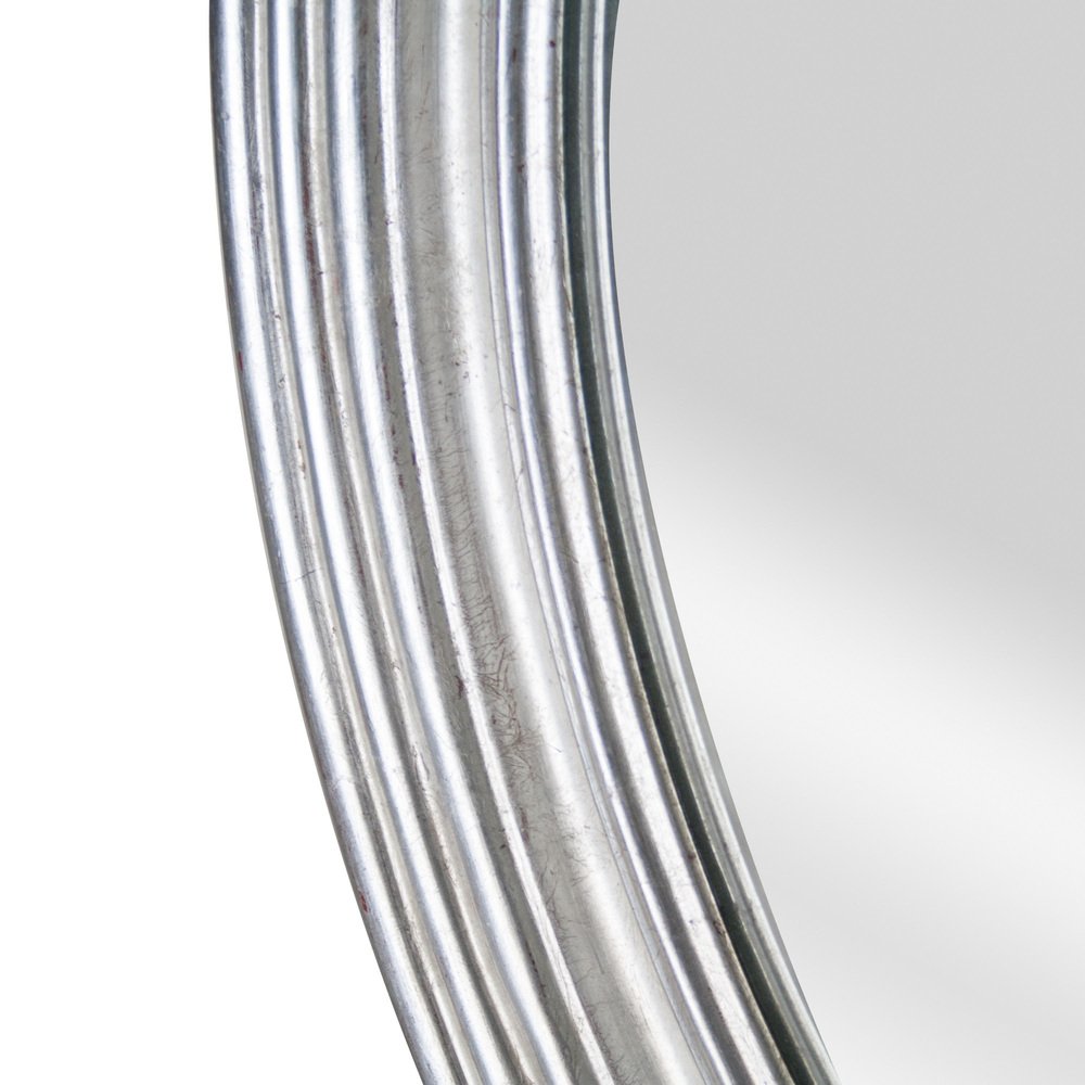 Round Neoclassical Style Hand-Carved Wooden Mirror in Silver for sale ...