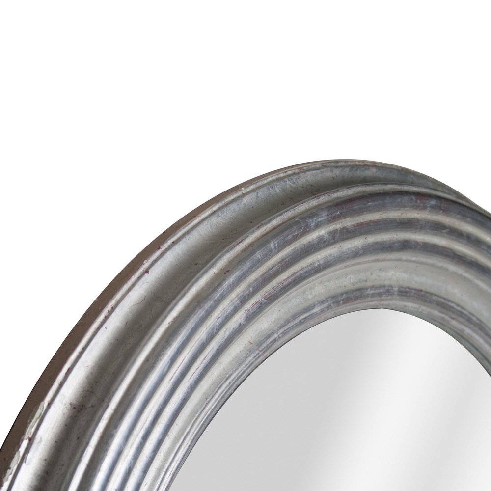 Round Neoclassical Style Hand-Carved Wooden Mirror in Silver for sale ...