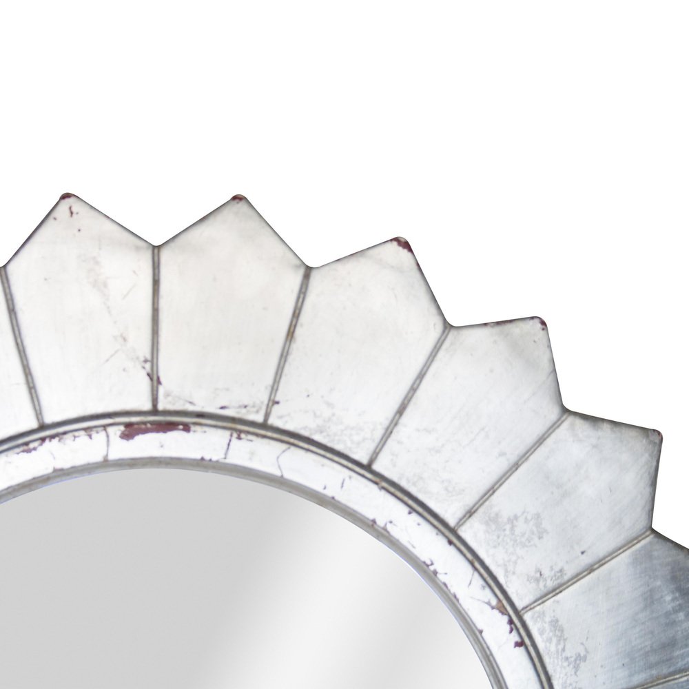 Round Neoclassical or Empire Style Hand-Carved Wooden Mirror in Silver ...