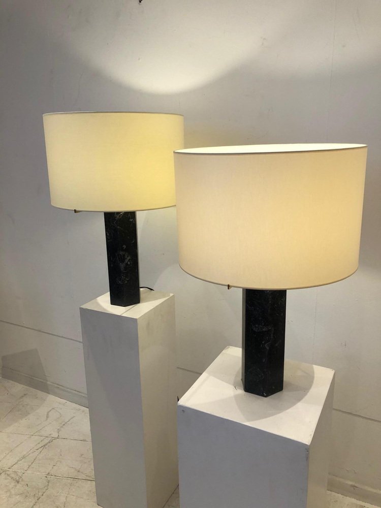 Table Lamps in Black Marble by Jules Wabbes, Set of 2 for sale at Pamono