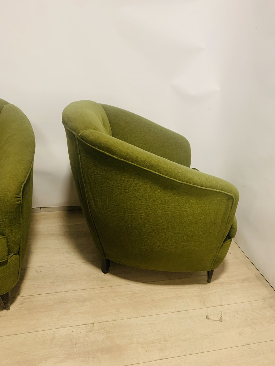 Green Fabric Seats, 1960s, Set of 2 for sale at Pamono